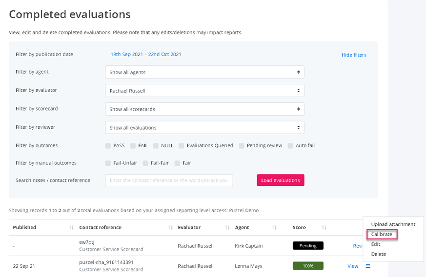 Setting Up A Calibration Session Based On A Previously Evaluated